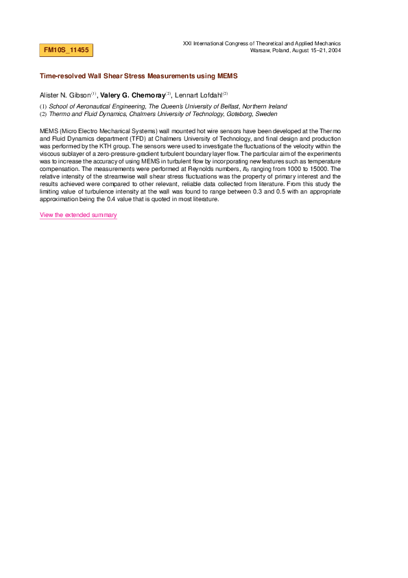 (PDF) Time-resolved wall shear stress measurements using MEMS