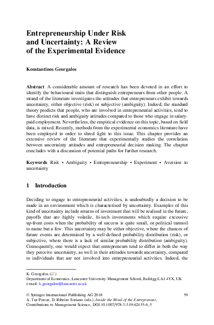 (PDF) Entrepreneurship Under Risk and Uncertainty: A Review of the ...