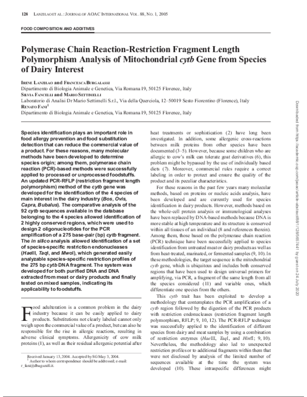 (PDF) Polymerase Chain Reaction-Restriction Fragment Length Polymorphism Analysis of ...