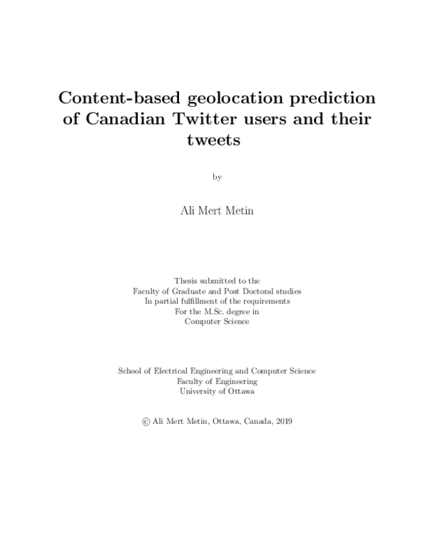 (PDF) Content-Based Geolocation Prediction of Canadian Twitter Users and Their Tweets
