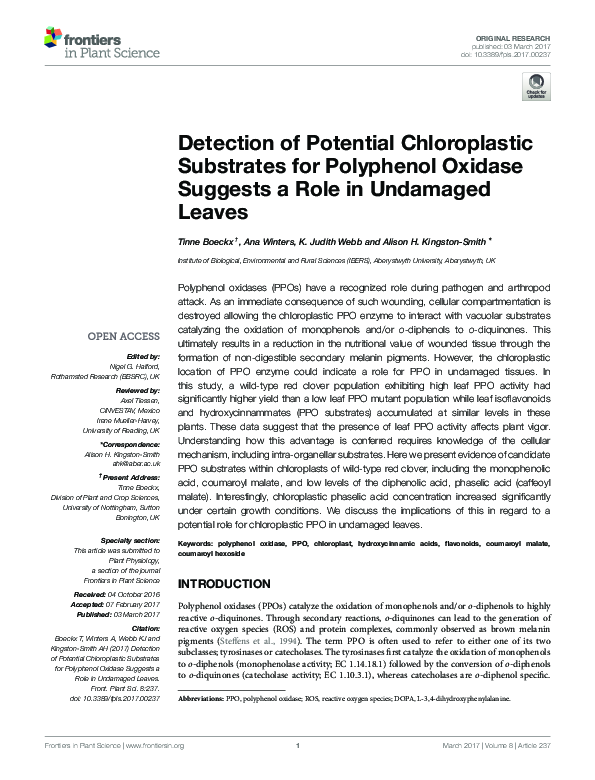 (PDF) Detection of Potential Chloroplastic Substrates for Polyphenol ...