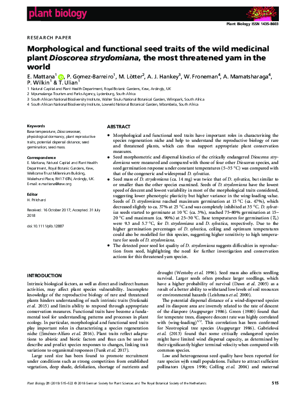 (PDF) Morphological and functional seed traits of the wild medicinal ...