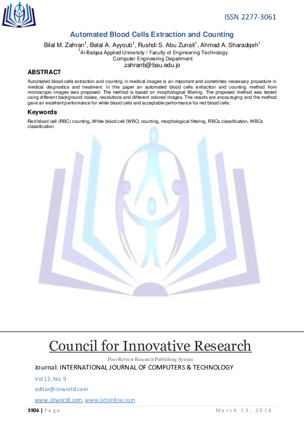 (PDF) Automated Blood Cells Extraction and counting