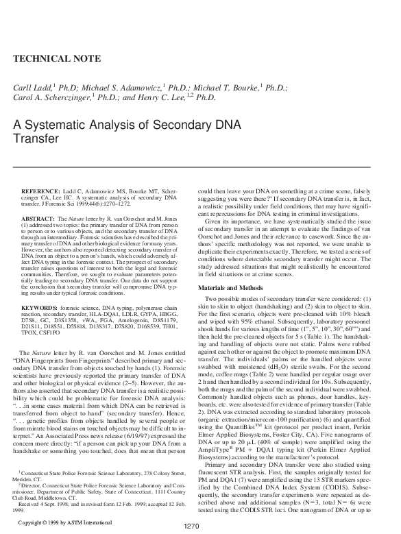(PDF) A systematic analysis of secondary DNA transfer