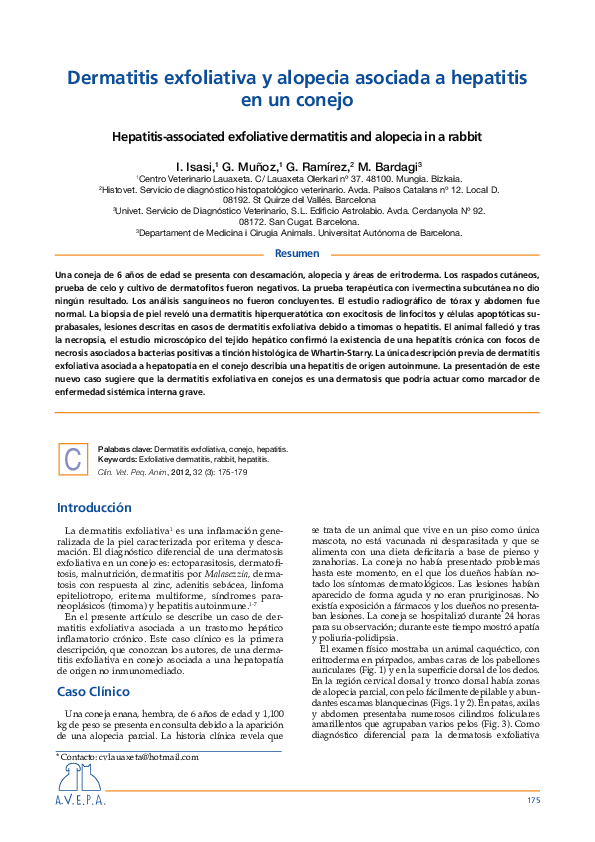 (PDF) Dermatitis exfoliativa y alopecia asociada a hepatitis en un conejo