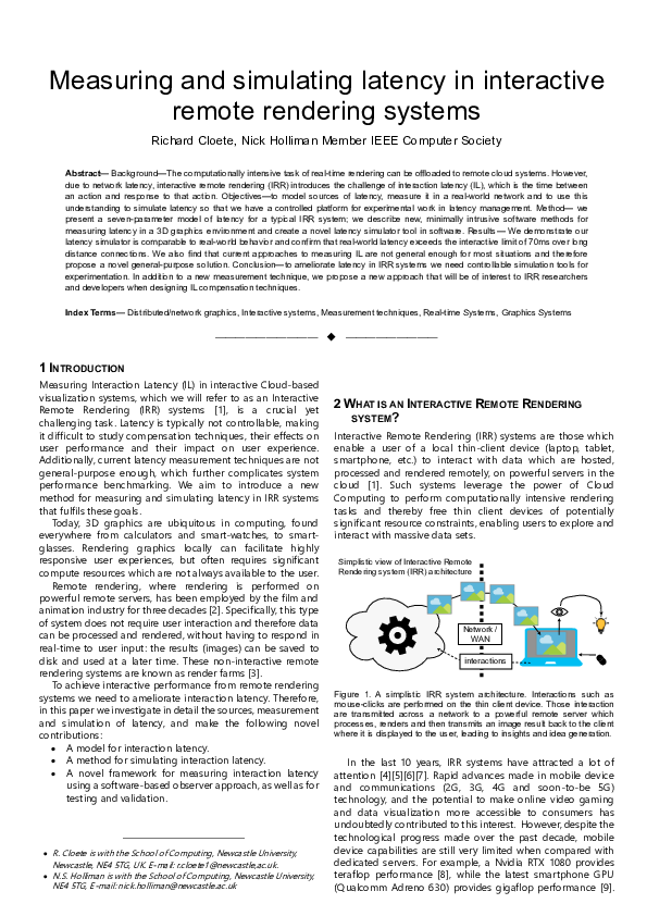 Pdf Measuring And Simulating Latency In Interactive Remote Rendering