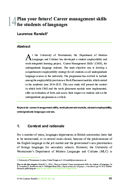 (PDF) Plan your future! Career management skills for students of languages