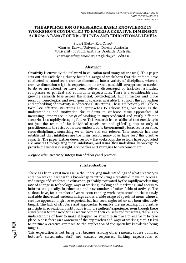 (PDF) The Application of Research Based Knowledge in Workshops ...