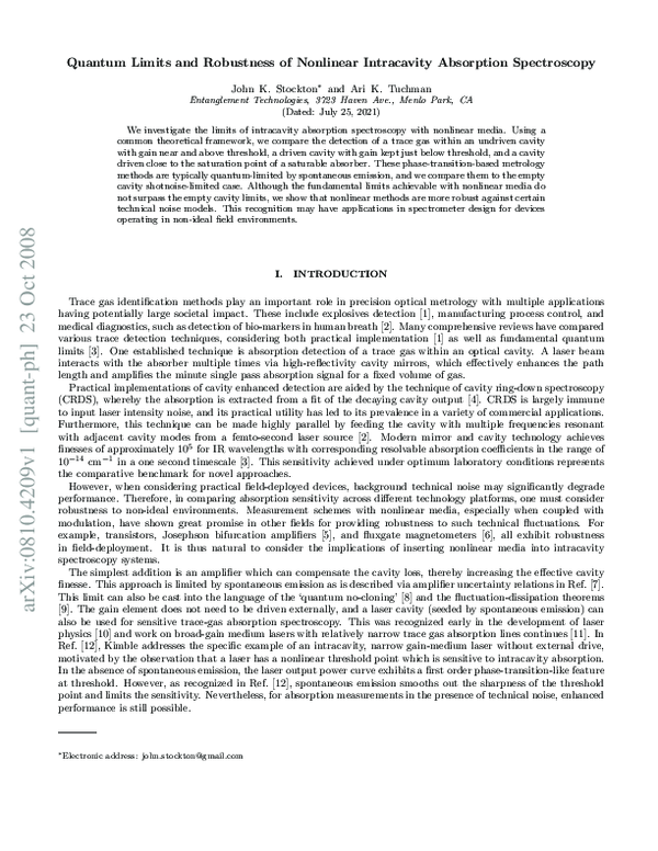 (PDF) Quantum Limits and Robustness of Nonlinear Intracavity Absorption ...
