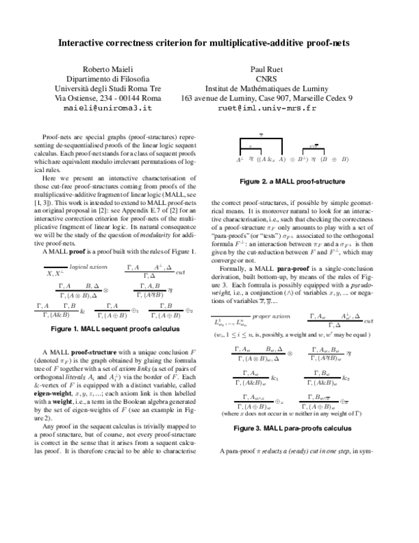 (PDF) Interactive correctness criterion for multiplicative-additive proof-nets