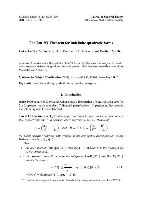 (PDF) The Tan 2 ‚ Theorem for indefinite quadratic forms