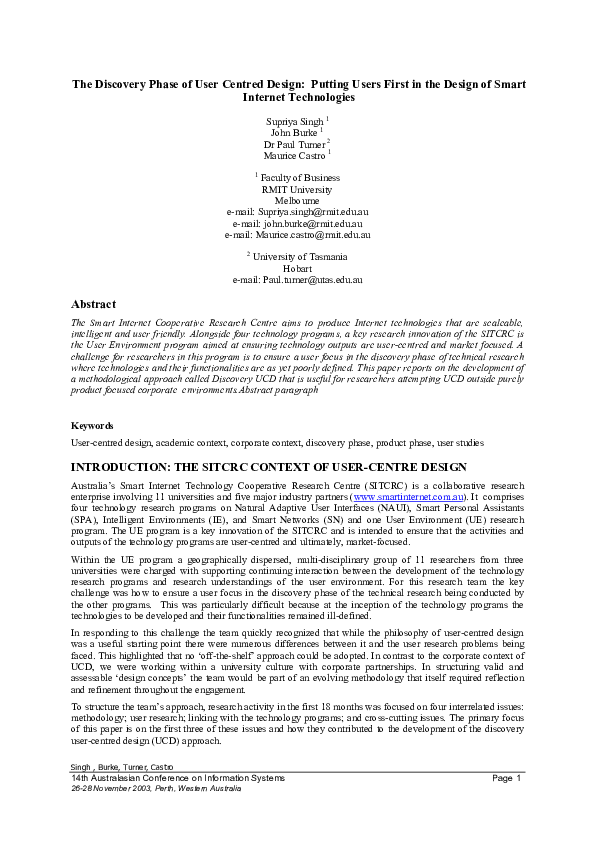 (PDF) The Discovery Phase of User-Centred Design: Putting Users First
