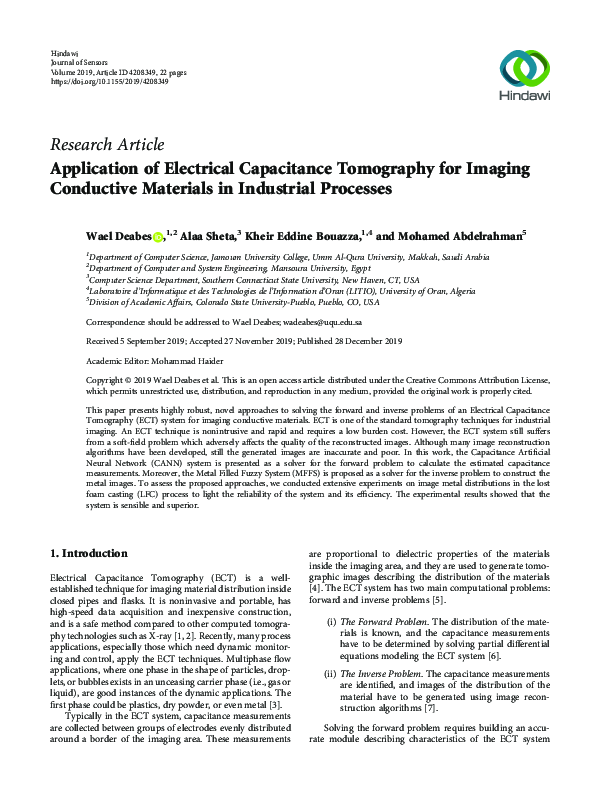 (PDF) Application of Electrical Capacitance Tomography for Imaging ...
