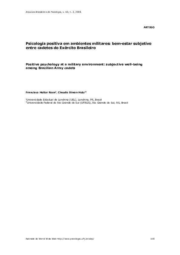 (PDF) Positive psychology at a military environment: subjective well ...