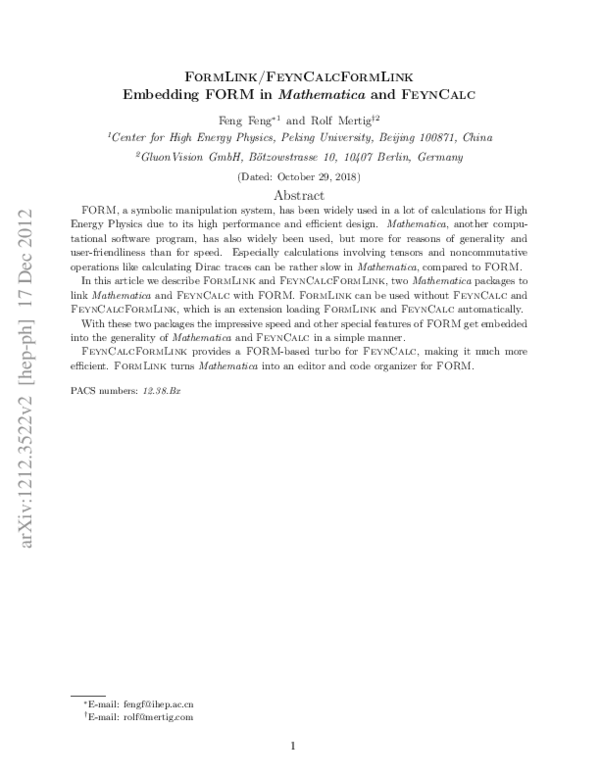 (PDF) FormLink/FeynCalcFormLink : Embedding FORM in Mathematica and FeynCalc | Rolf Mertig ...