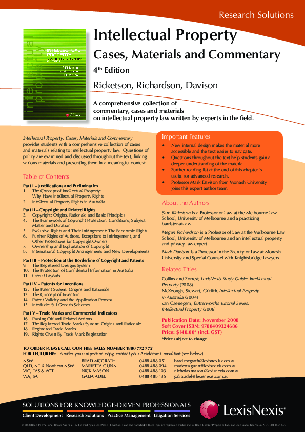 (PDF) Intellectual Property: Cases, Materials and Commentary