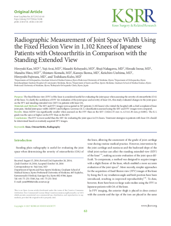 (PDF) Radiographic Measurement of Joint Space Width Using the Fixed ...