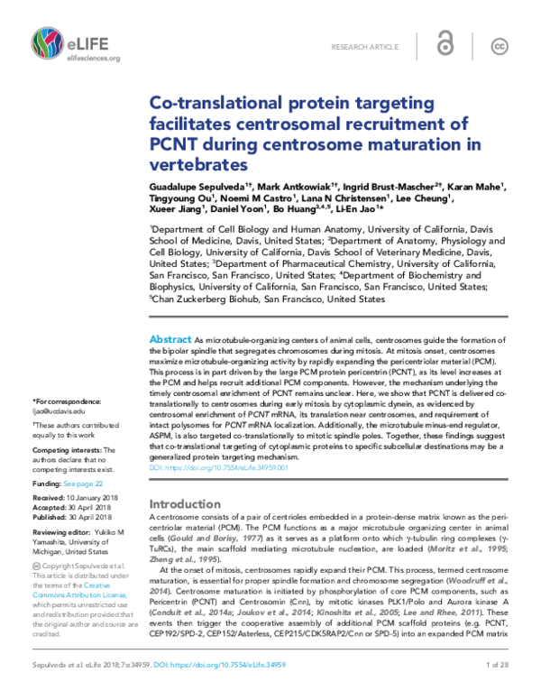 (PDF) Co-translational protein targeting facilitates centrosomal ...