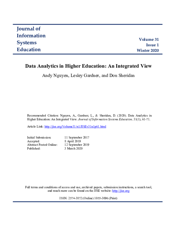 (PDF) Data Analytics in Higher Education: An Integrated View
