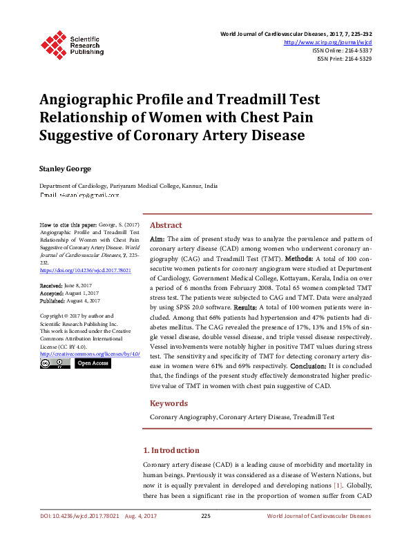 (PDF) Angiographic Profile and Treadmill Test Relationship of Women ...