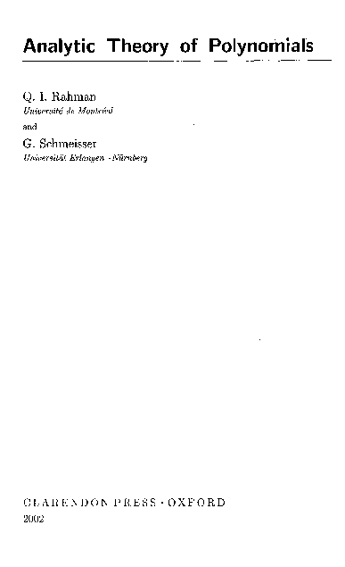 (PDF) Analytic Theory of Polynomials
