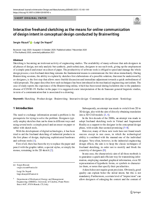 (PDF) Interactive freehand sketching as the means for online ...