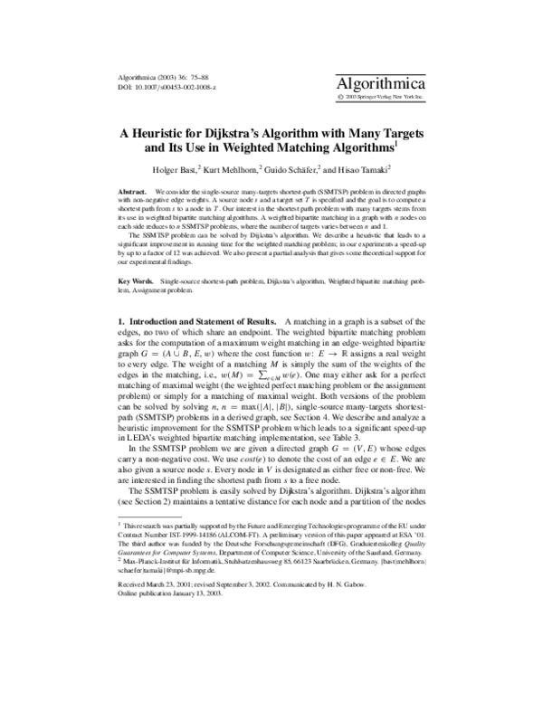 (PDF) A Heuristic for Dijkstra's Algorithm with Many Targets and Its Use in Weighted Matching ...