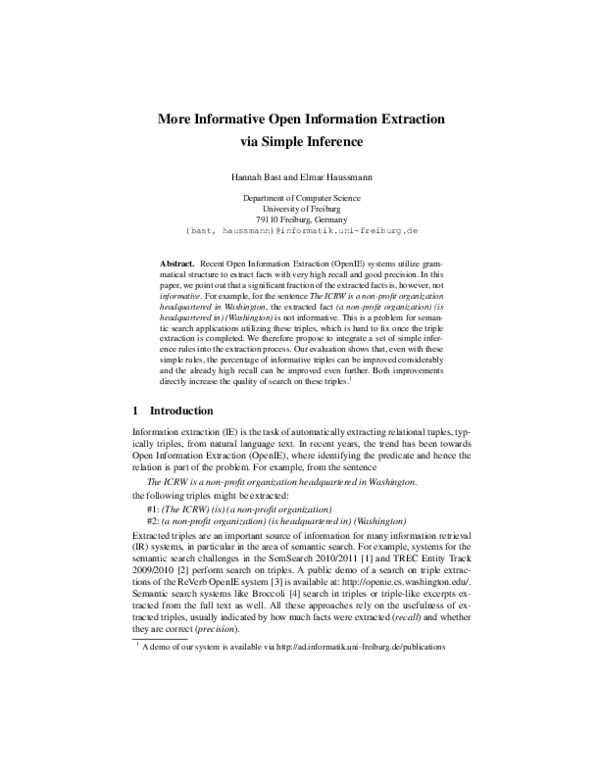 Pdf More Informative Open Information Extraction Via Simple Inference