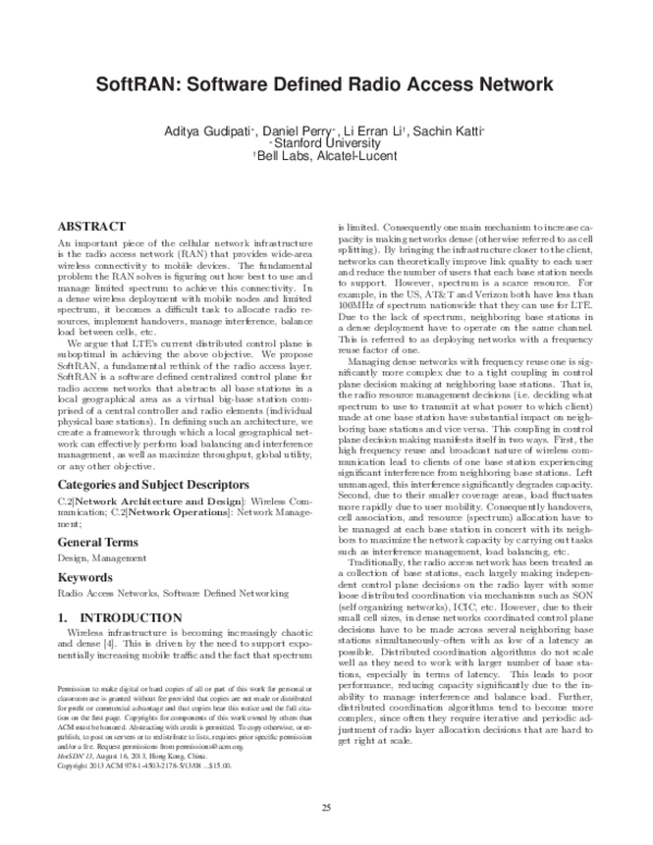 (PDF) SoftRAN: Software Defined Radio Access Network