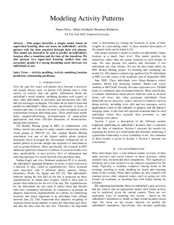 (PDF) Modeling Activity Patterns