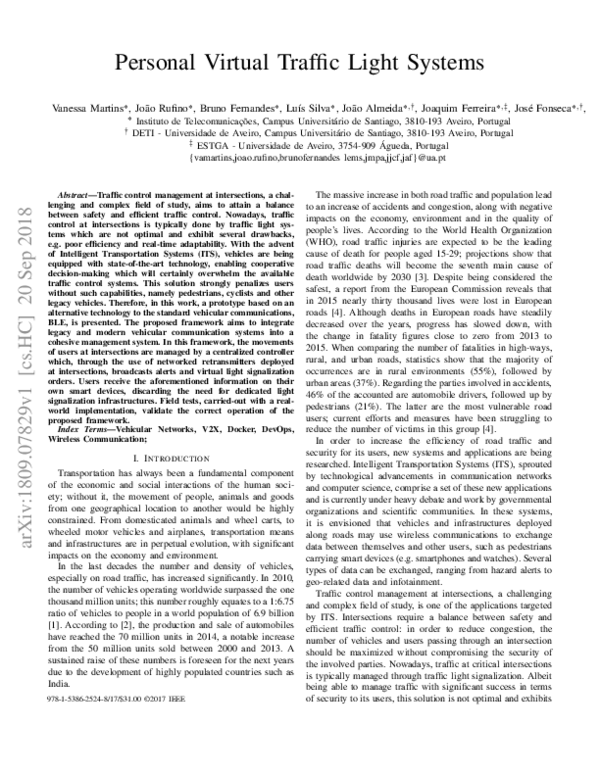 (PDF) Personal Virtual Traffic Light Systems