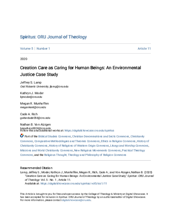 (PDF) Creation Care as Caring for Human Beings: An Environmental ...