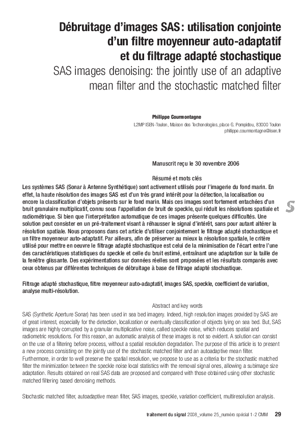 (PDF) Débruitage d’images SAS: utilisation conjointe d’un filtre ...