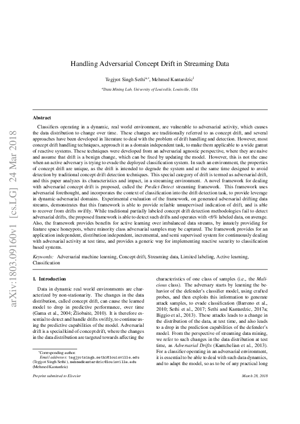 (PDF) Handling Adversarial Concept Drift in Streaming Data