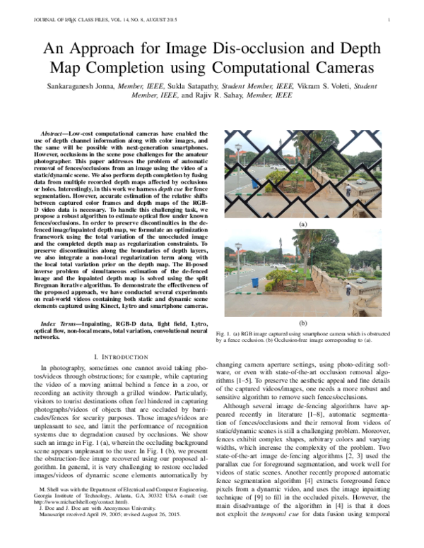 (PDF) An Approach for Image Dis-occlusion and Depth Map Completion using Computational Cameras