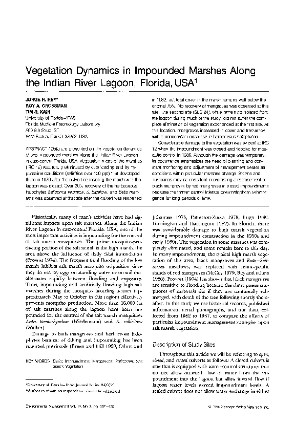 (PDF) Vegetation dynamics in impounded marshes along the Indian River ...