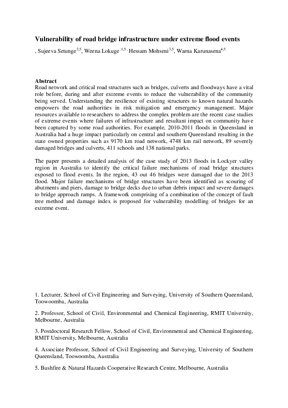 (PDF) Vulnerability of road bridge infrastructure: Under extreme flood ...