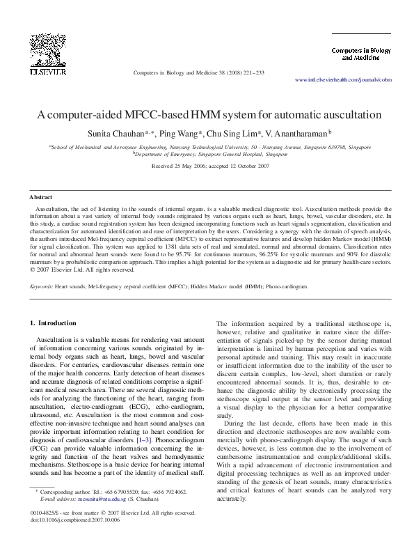 (PDF) A computer-aided MFCC-based HMM system for automatic auscultation