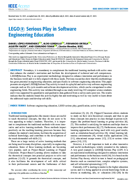 (PDF) LEGO® Serious Play in Software Engineering Education