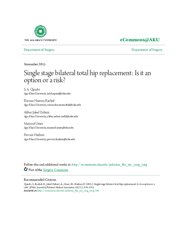 (PDF) Single stage bilateral total hip replacement: Is it an option or ...
