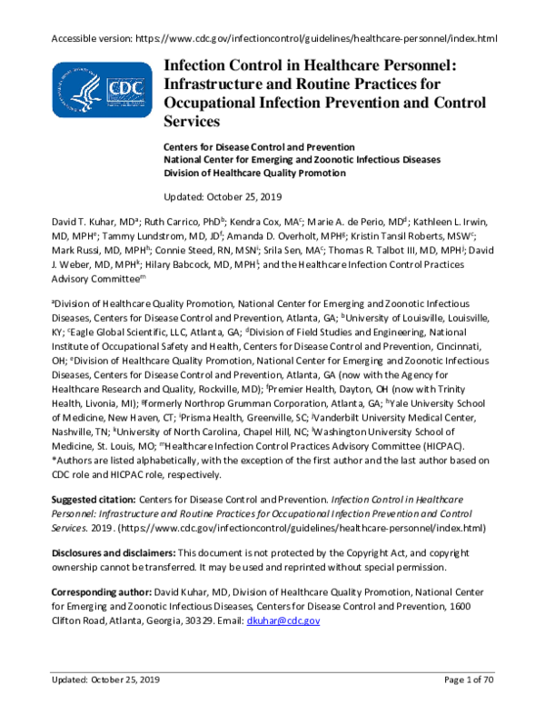 (PDF) Infection control in healthcare personnel : infrastructure and ...