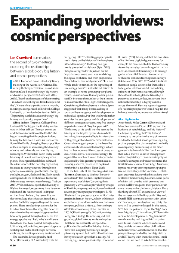 (PDF) Expanding worldviews: cosmic perspectives