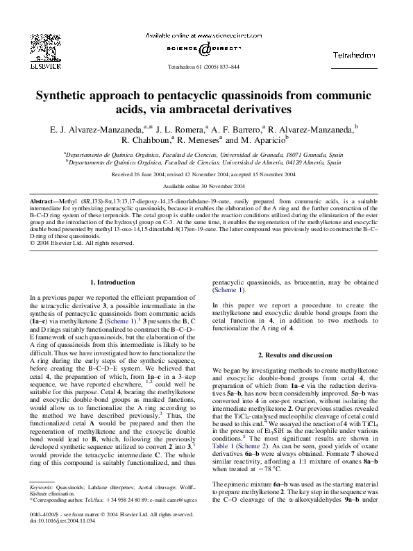 (PDF) Synthetic Route for Pentacyclic Quassinoids from Communic Acids