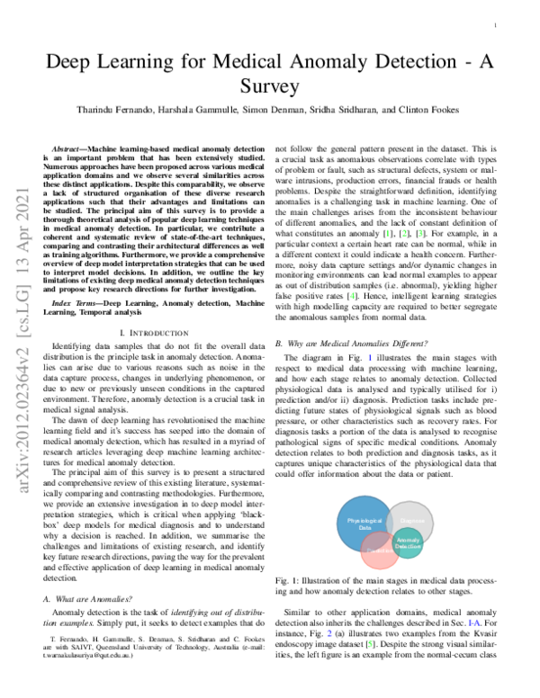 (PDF) Deep Learning for Medical Anomaly Detection – A Survey