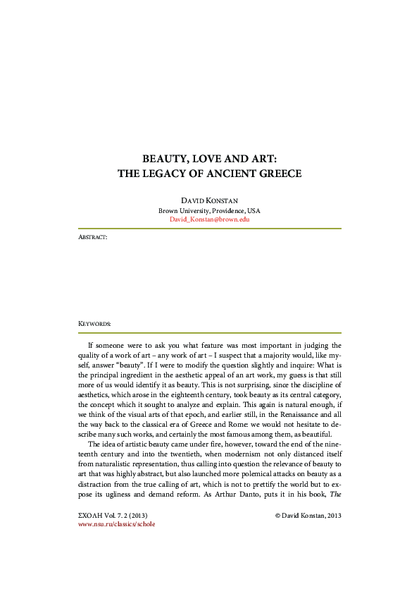 (PDF) Beauty, Love and Art: The Legacy of Ancient Greece