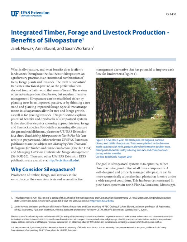 (PDF) Integrated Timber, Forage, and Livestock Production-Benefits of ...
