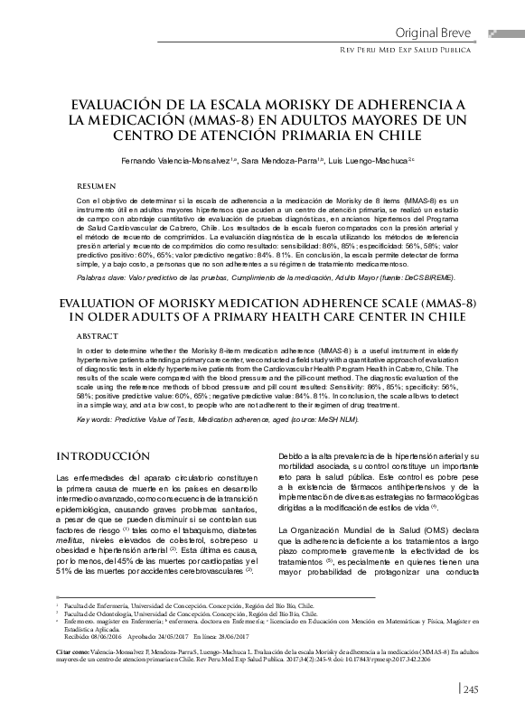 (PDF) Evaluación de la escala Morisky de adherencia a la medicación ...