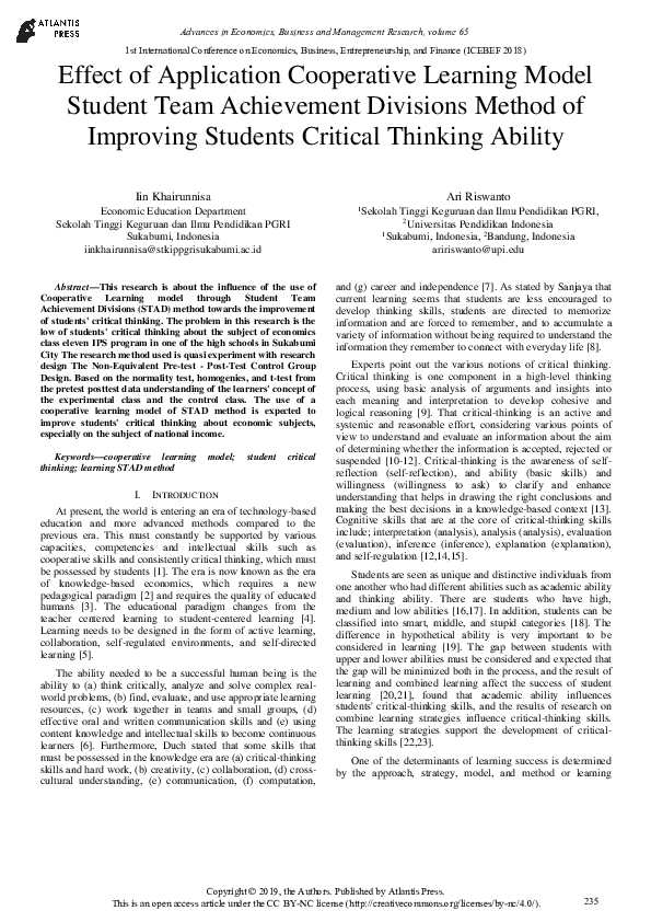 (PDF) Effect of Application Cooperative Learning Model Student Team Achievement Divisions Method ...