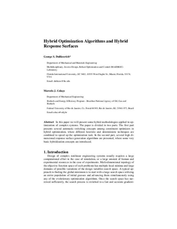(PDF) Hybrid Optimization Algorithms and Hybrid Response Surfaces