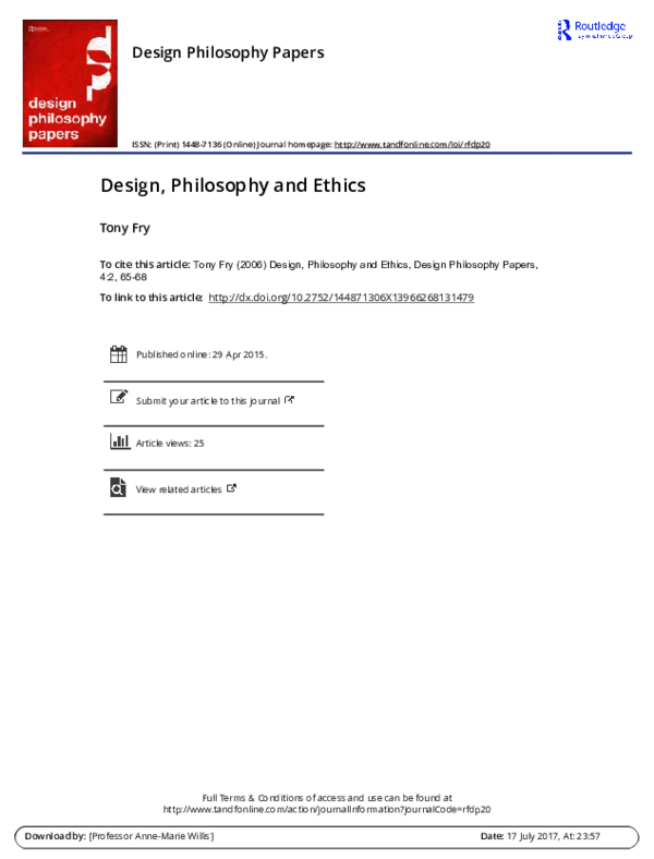 (PDF) Editorial: Design, Philosophy and Ethics